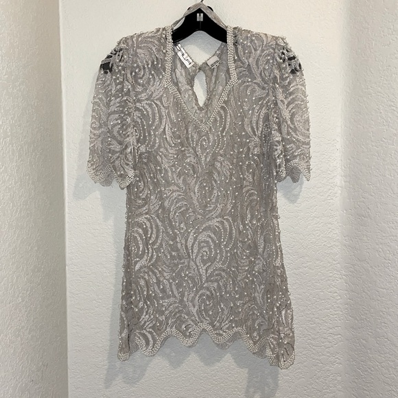 Scala | Tops | Scala Ivory White Pearl Beaded Trim Floral Lace Sheer ...